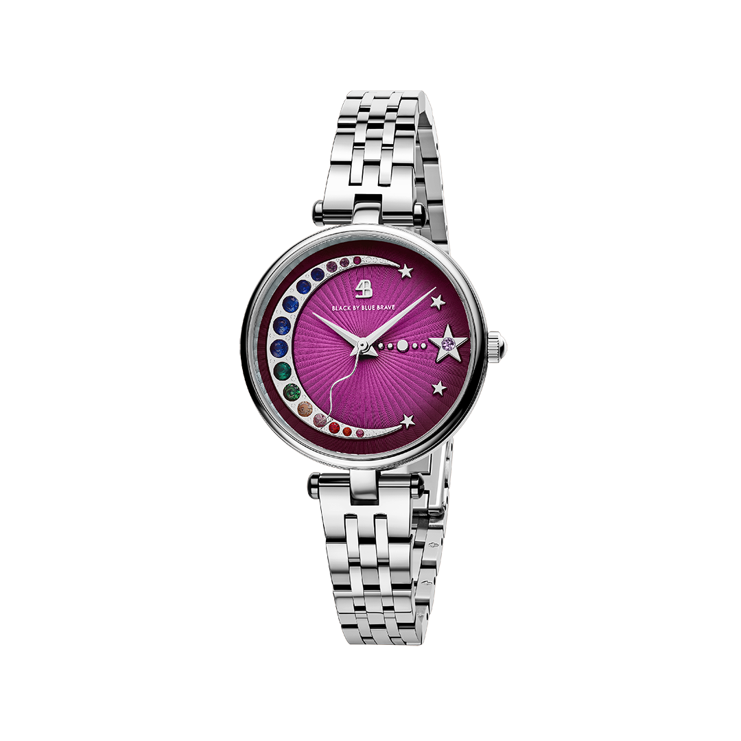 Crescent Moon Watch - rainbow zirconia purple Watch