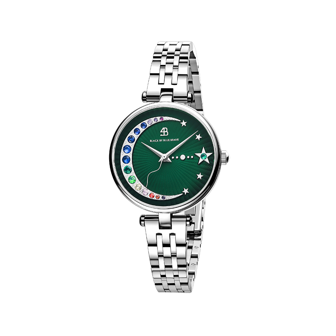 Crescent Moon Watch - rainbow zirconia green Watch
