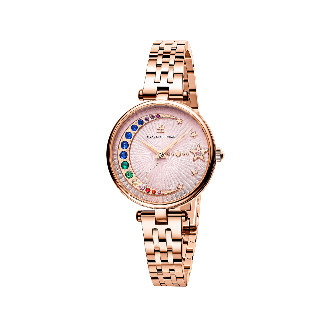 Crescent Moon Watch - rainbow zirconia pink Watch